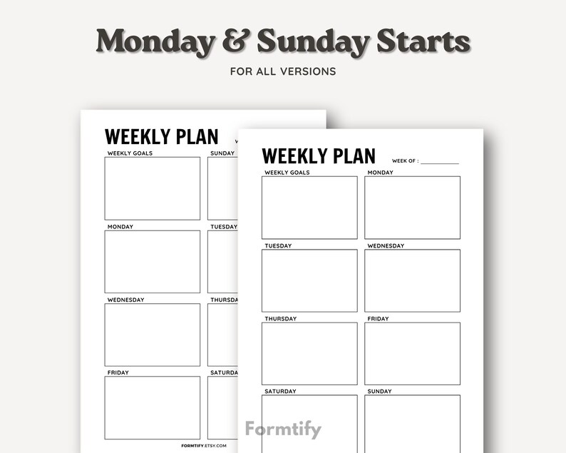 Weekly Planner Printable | 3 Layout Versions + Monday/sunday Start | A4 ...