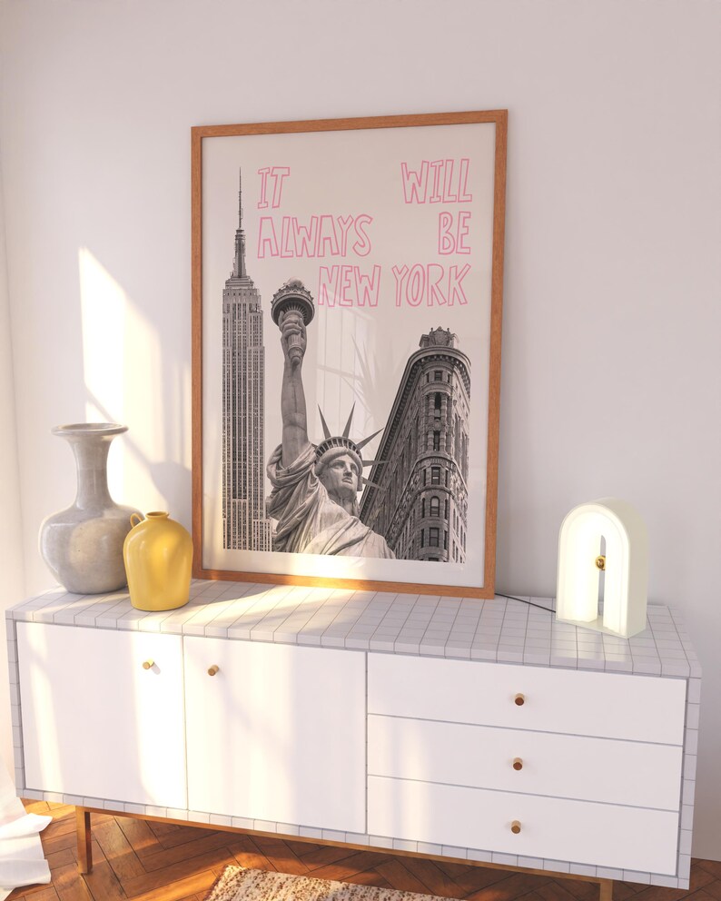 New York City Print Poster Preppy Wall Art, NYC Pink Cute Girly ...