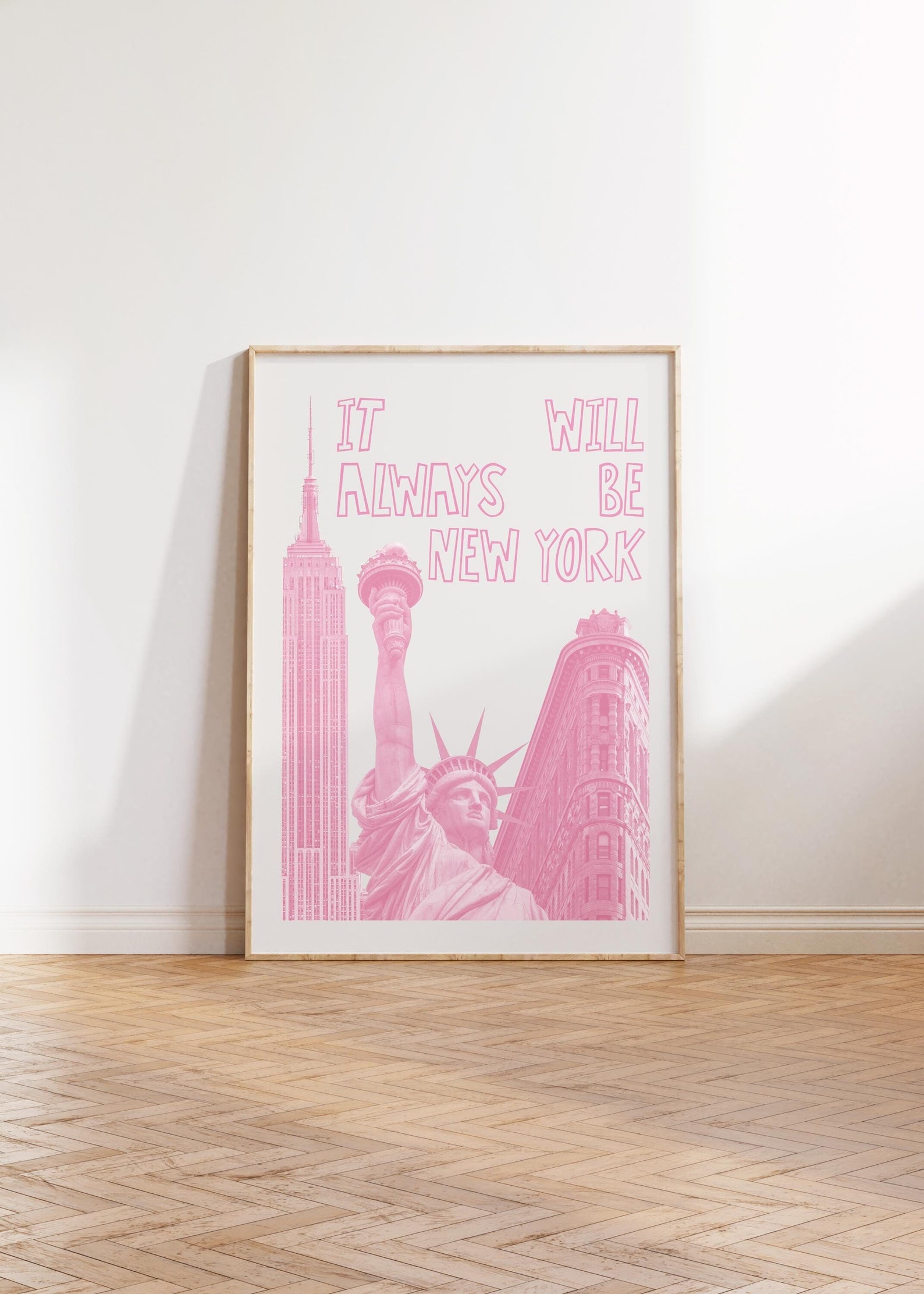 New York City Print Poster Preppy Wall Art, NYC Pink Cute Girly ...