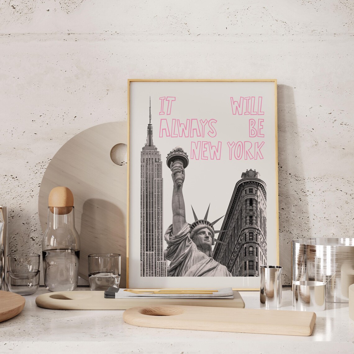 New York City Print Poster Preppy Wall Art, NYC Pink Cute Girly ...