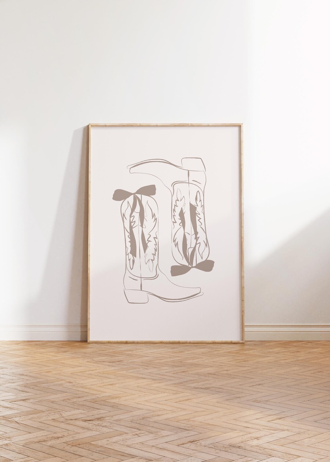 Beige Cowgirl Cowboy Boot Coquette Bow Wall Art Print, Dorm Apartment ...