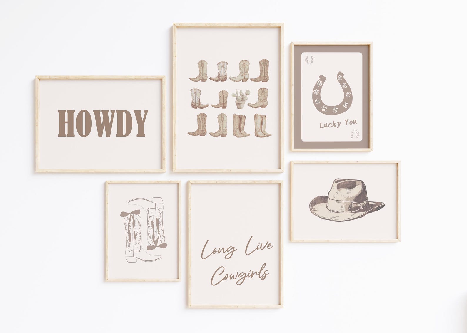 Set of 6 Western Cowboy Beige Neutral Wall Art Bundle, Neutral Cowboy ...