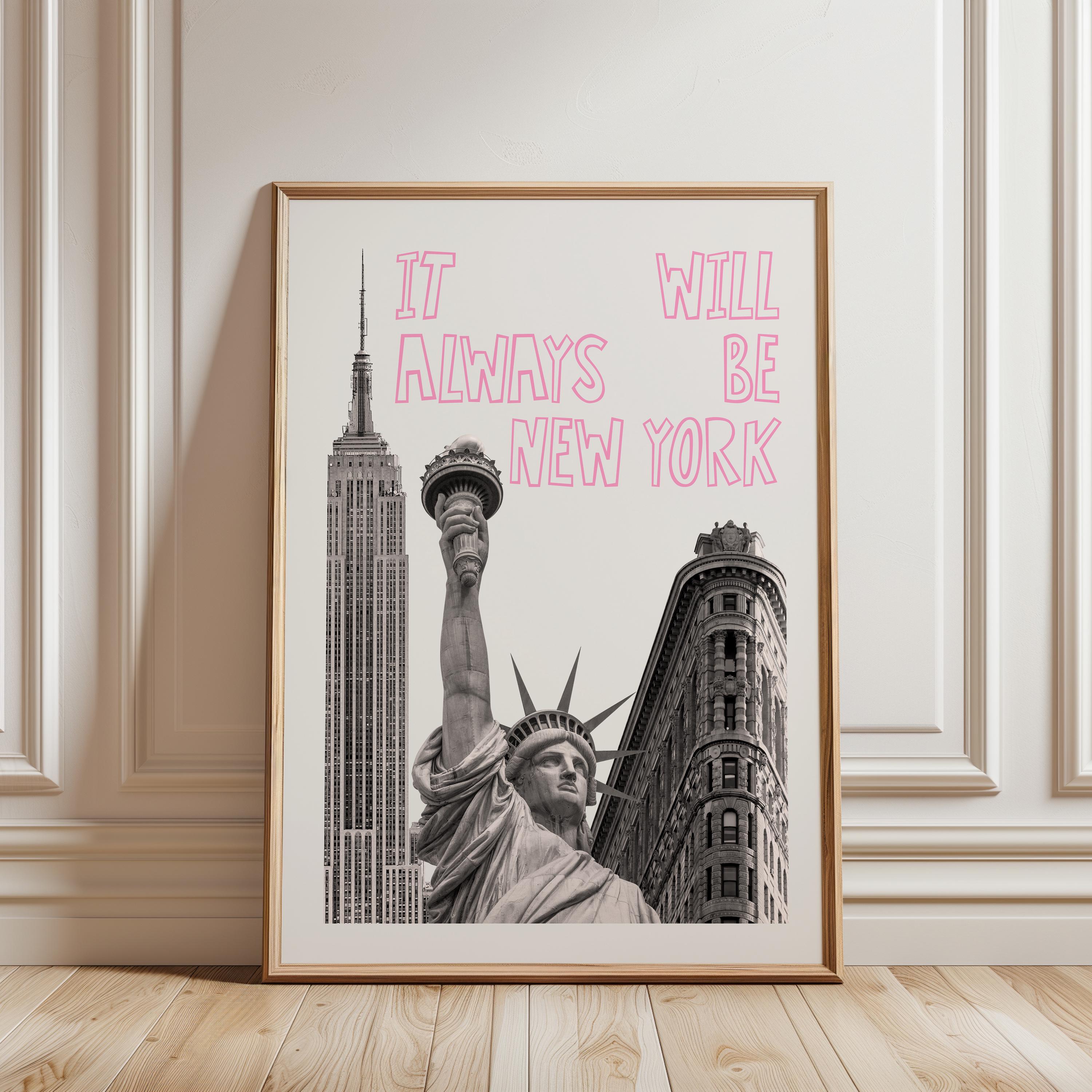 New York City Print Poster Preppy Wall Art, NYC Pink Cute Girly ...