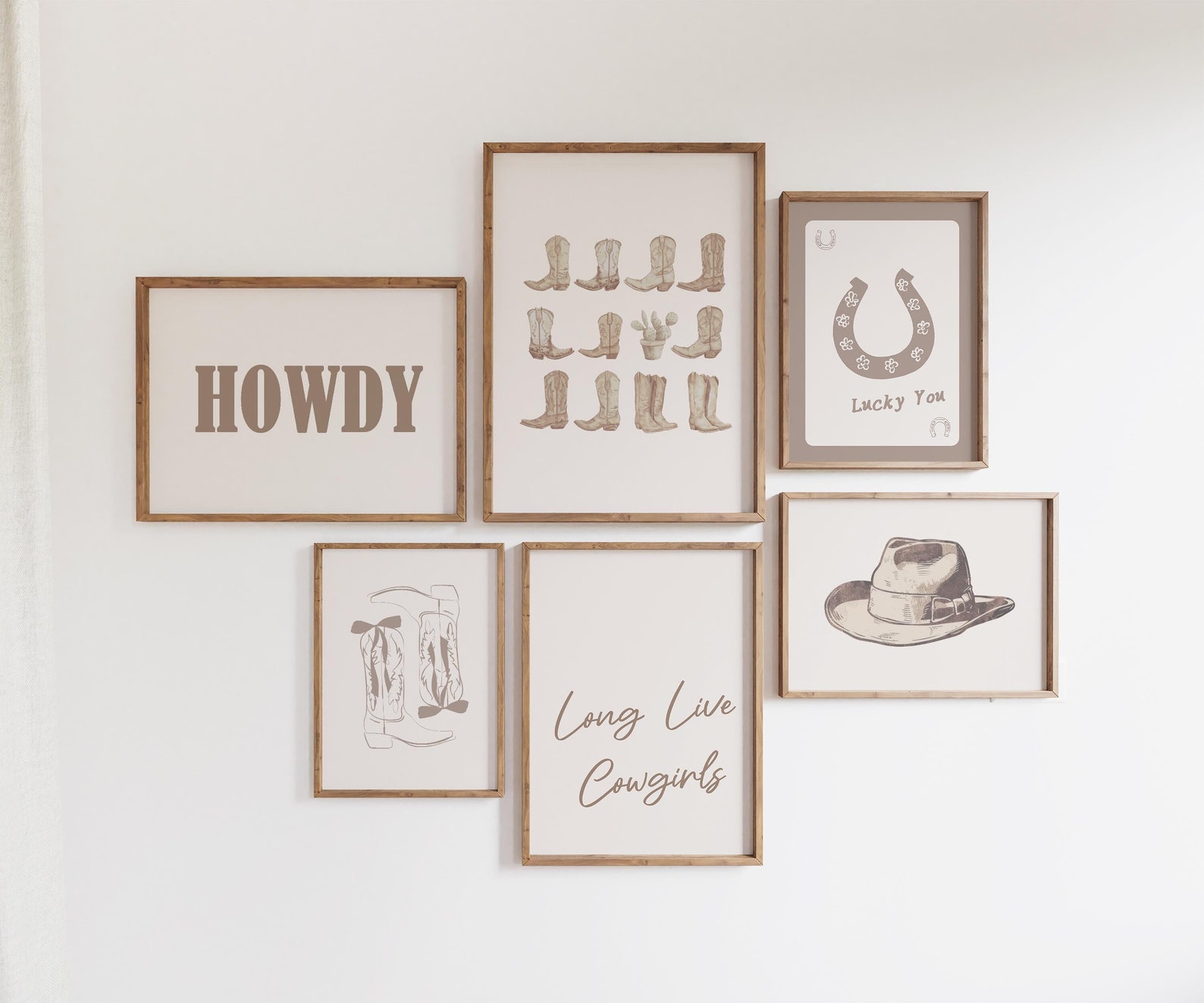 Set of 6 Western Cowboy Beige Neutral Wall Art Bundle, Neutral Cowboy ...