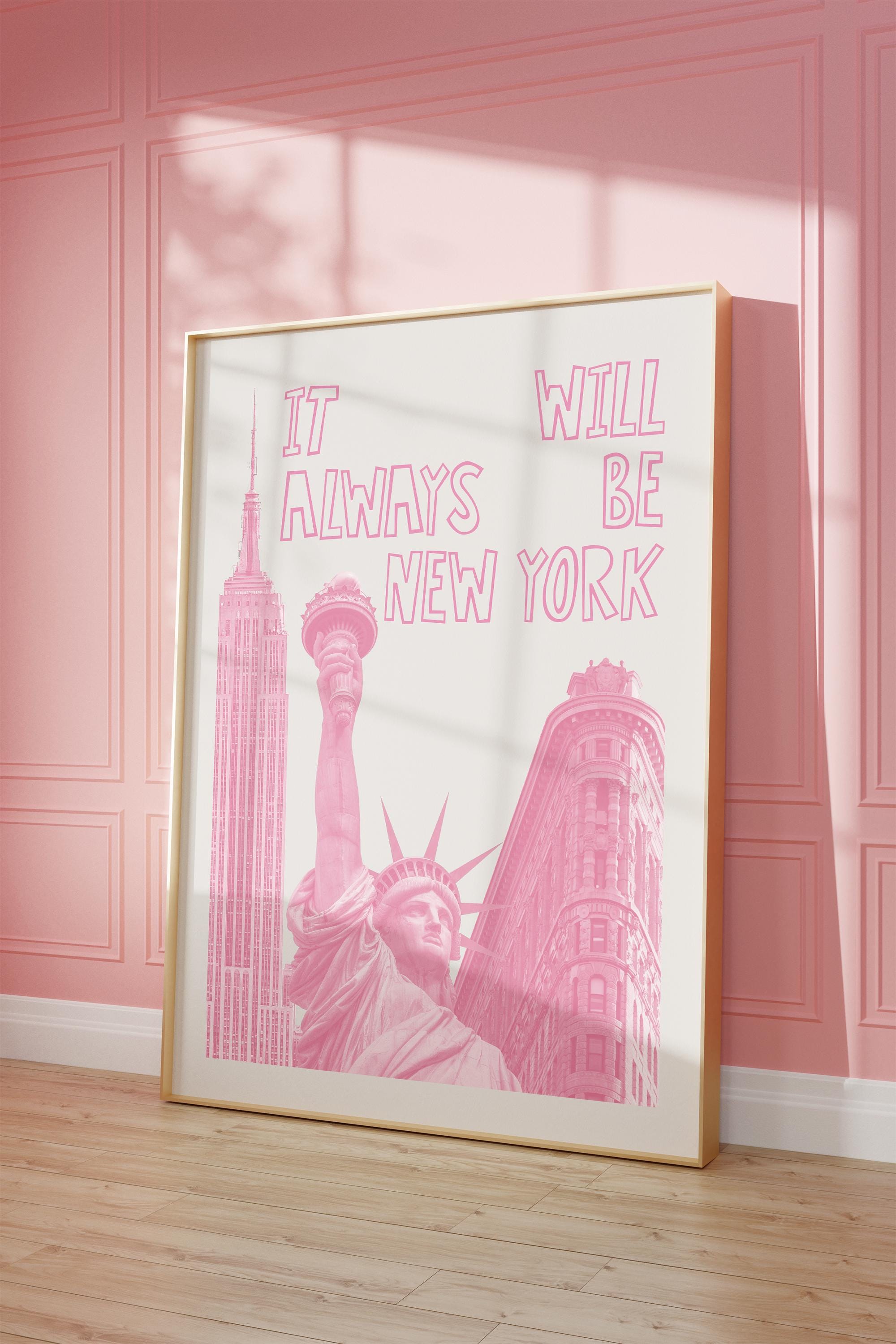 New York City Print Poster Preppy Wall Art, NYC Pink Cute Girly ...
