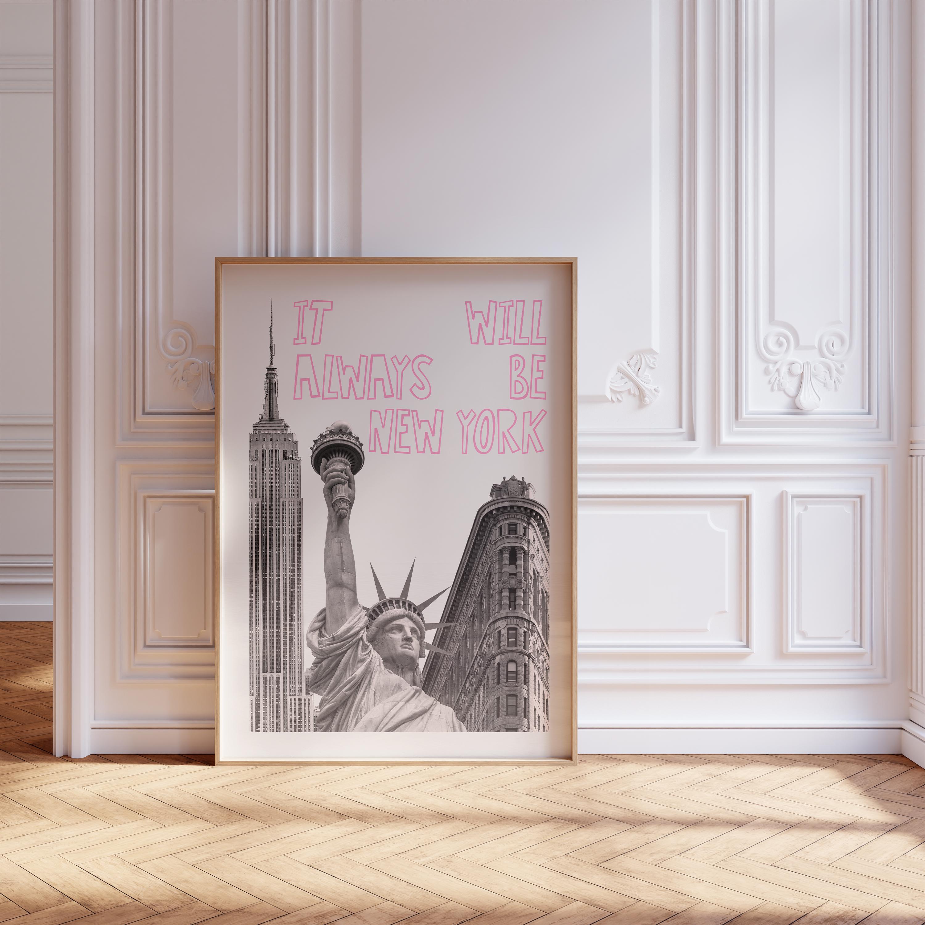 New York City Print Poster Preppy Wall Art, NYC Pink Cute Girly ...