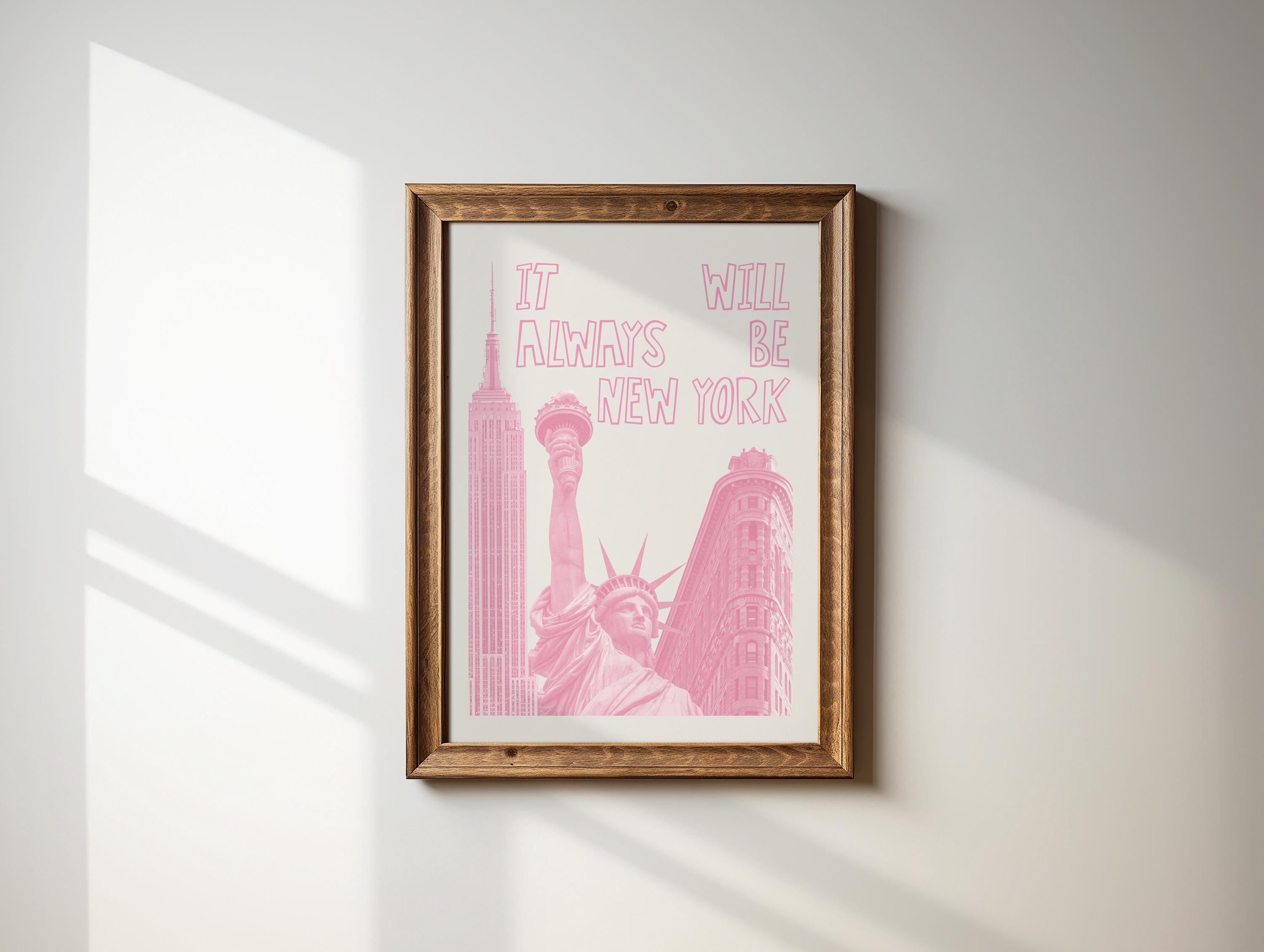 New York City Print Poster Preppy Wall Art, NYC Pink Cute Girly ...