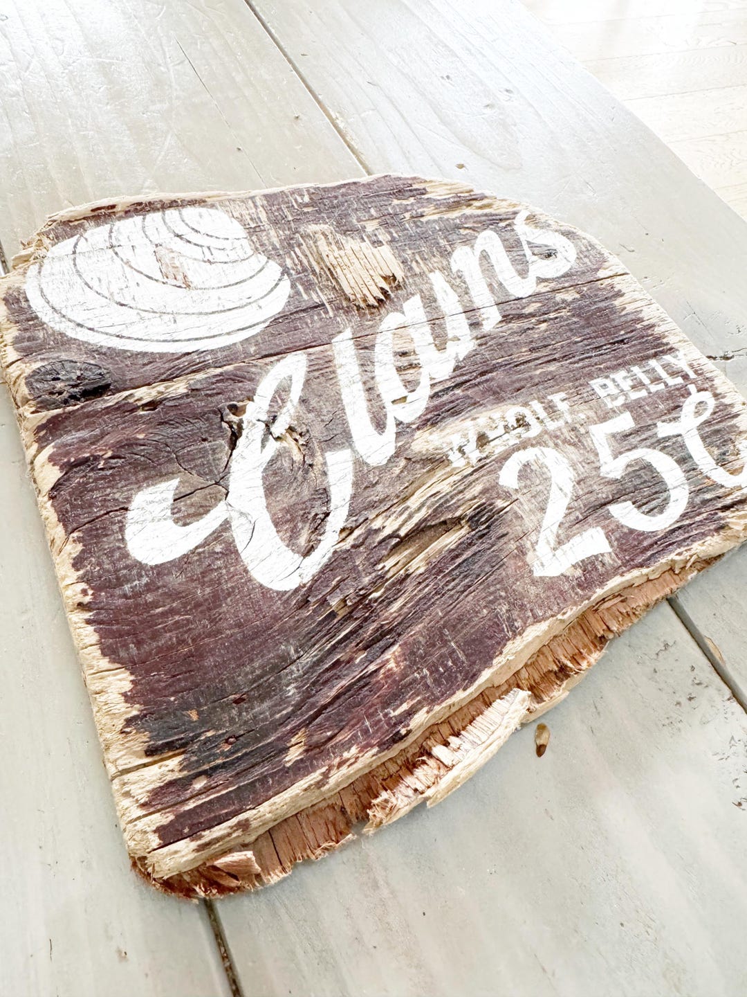 Rustic Hand-painted Natural Driftwood Whole Belly Clams Sign – Coastal ...