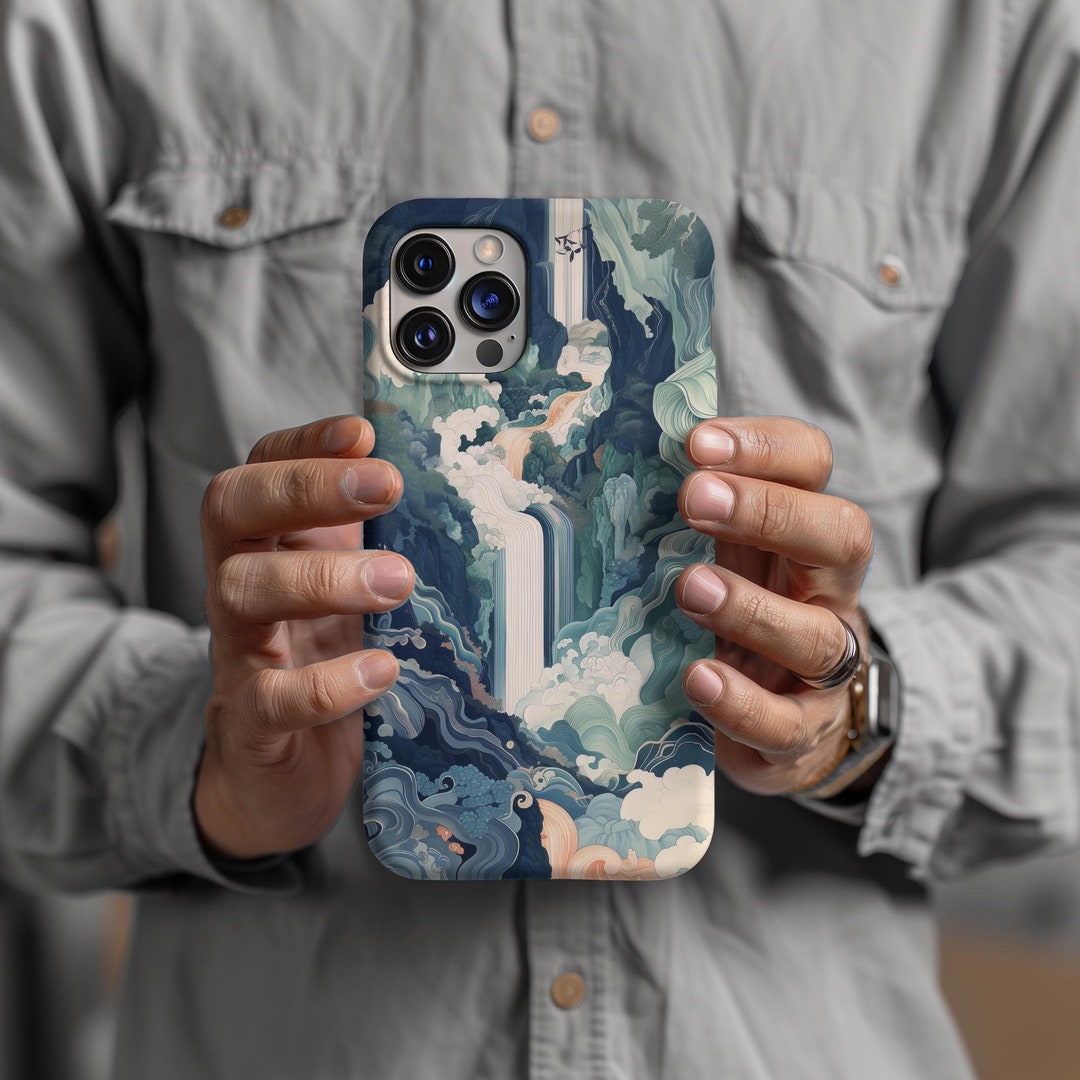 Japanese Waterfall Phone Case Blue Landscape Cover Japan Nature Case ...