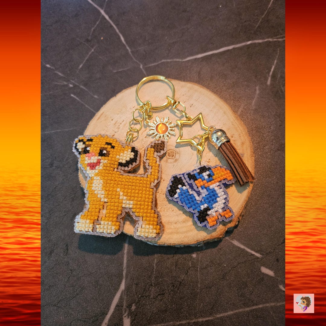 Lion King Simba and Zazu Crossstitch Keychain With a Charm - Etsy