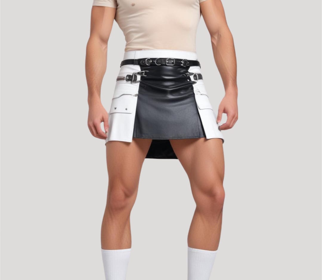 Handmade Genuine Leather Kilt: Black & White Gladiator Cosplay Costume ...