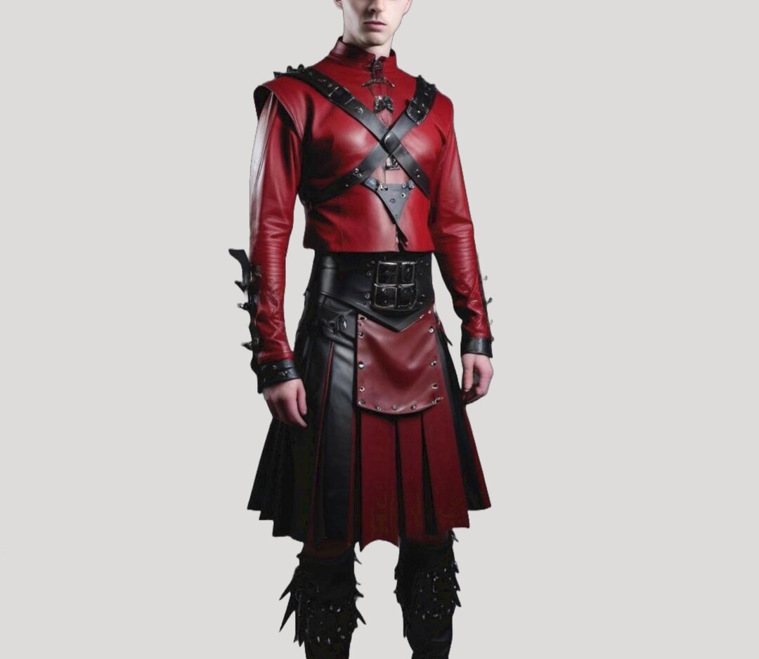 Handmade Leather Gladiator Kilt: Red & Black Cosplay Costume - Etsy