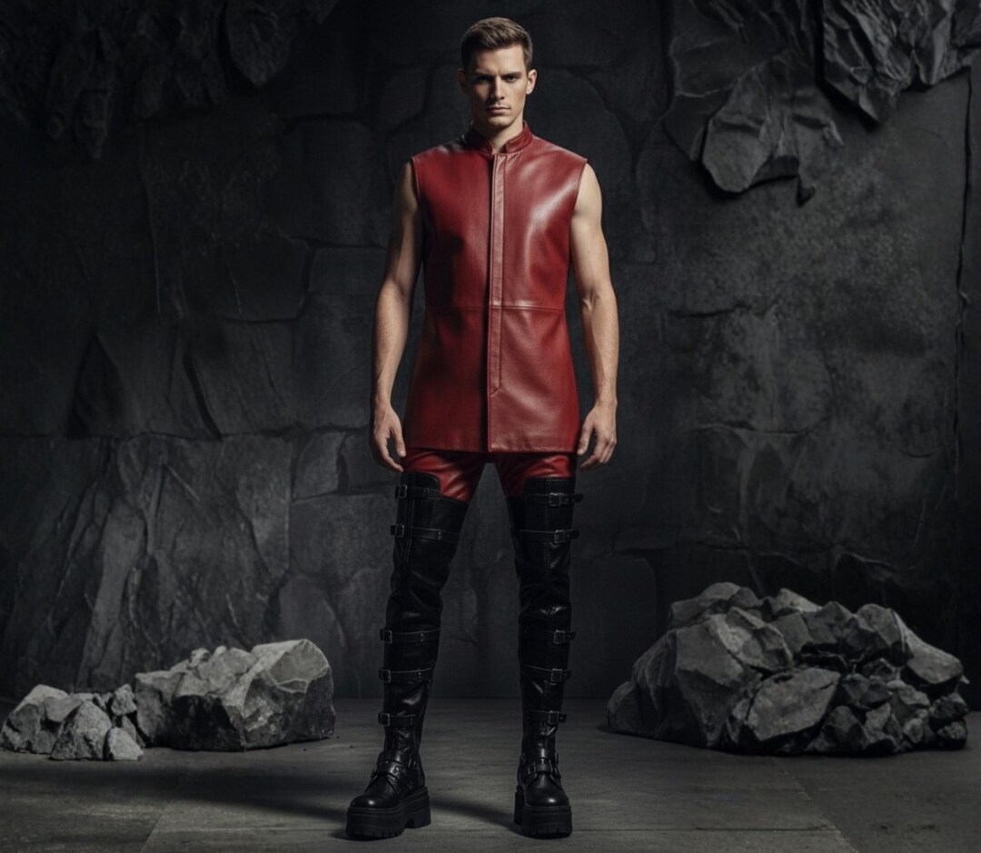 Red Leather Gothic Villain Cosplay Set for Men. - Etsy