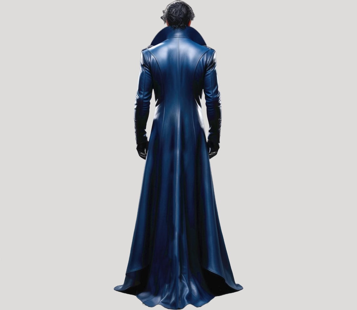 Handmade Blue Leather Trench Coat: Men's Gothic Vampire Costume - Etsy