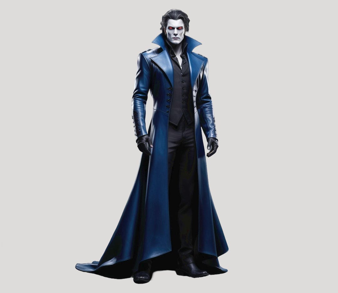 Premium Leather Blue Trench Coat - Handmade Halloween Vampire Coat ...