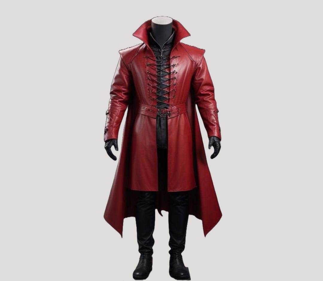 Handmade Red Leather Gothic Coat: Men's Vampire Costume Trench - Etsy