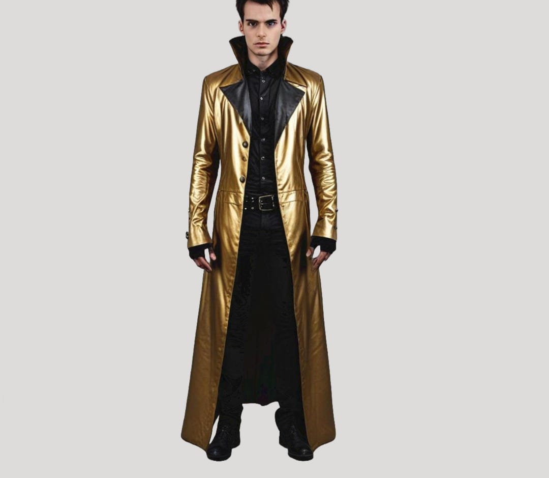 Premium Leather Men Trench Coat - Genuine Leather Golden Coat ...