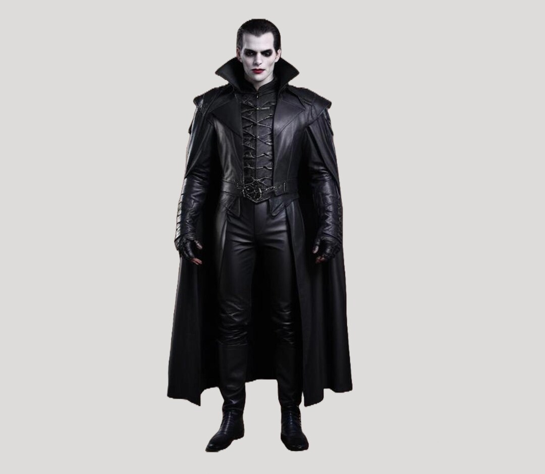 Real Leather Men Vampire Coat - Handmade Black Halloween Costume ...