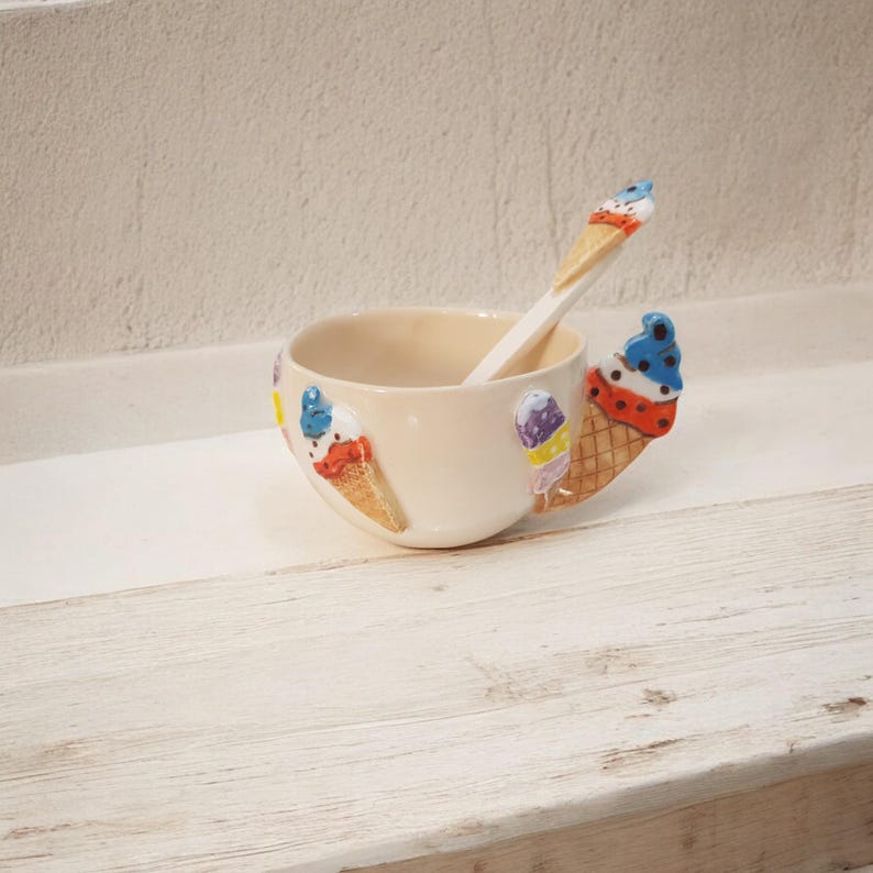 Ceramic Ice Cream Cone Design Cup With Spoon - Etsy