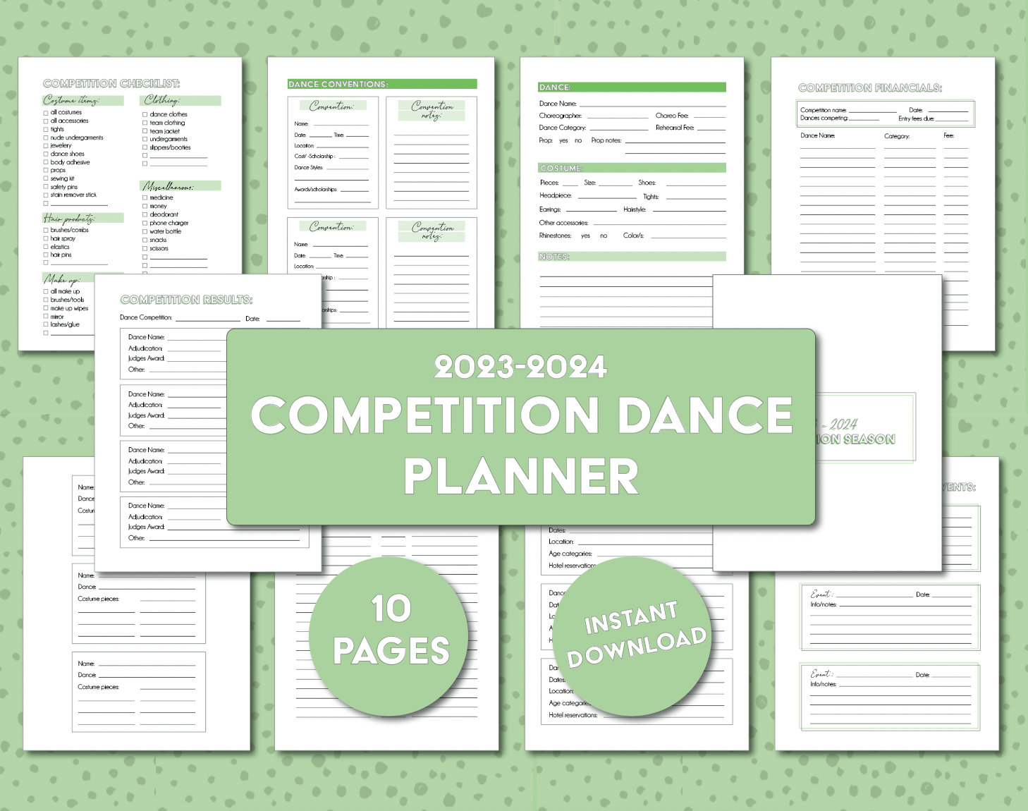 GREEN Competitive Dance Planner - Etsy
