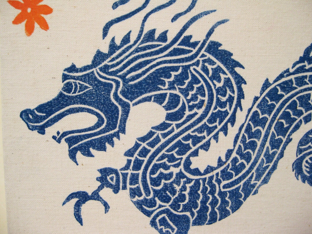 Year of the Dragon Linocut Print on Canvas - Etsy