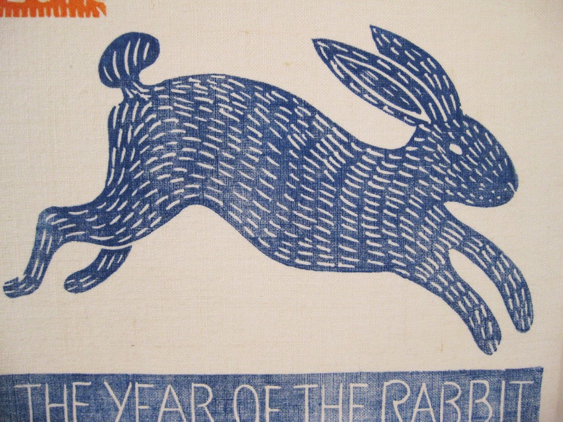 Year of the Rabbit Original Linocut Print on Canvas - Etsy