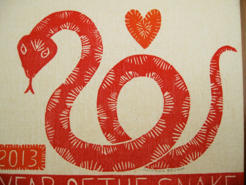 Year of the Snake, Original Linocut Print on Linen - Etsy