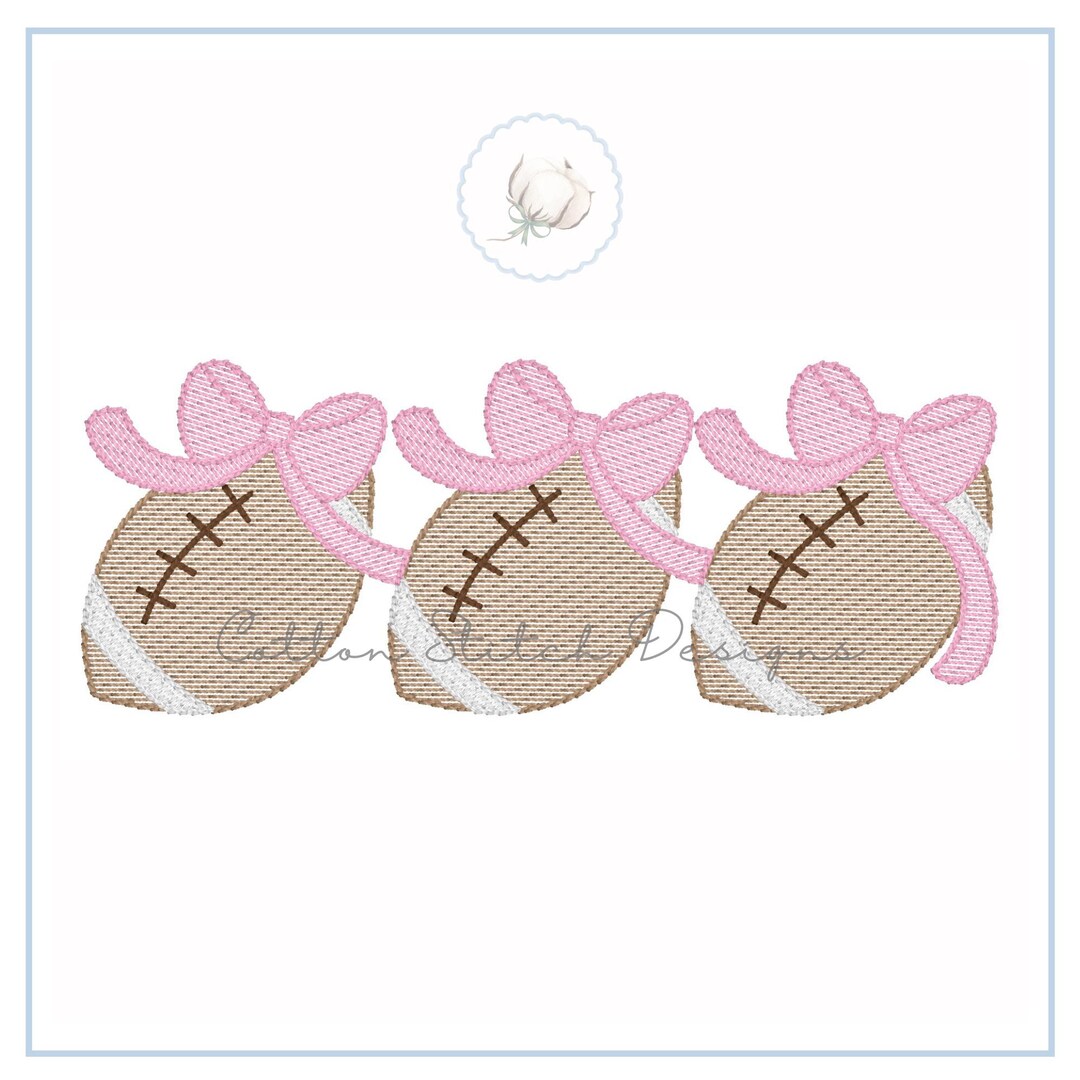 Football Trio Sketch Stitch Embroidery Design With Bows - Etsy