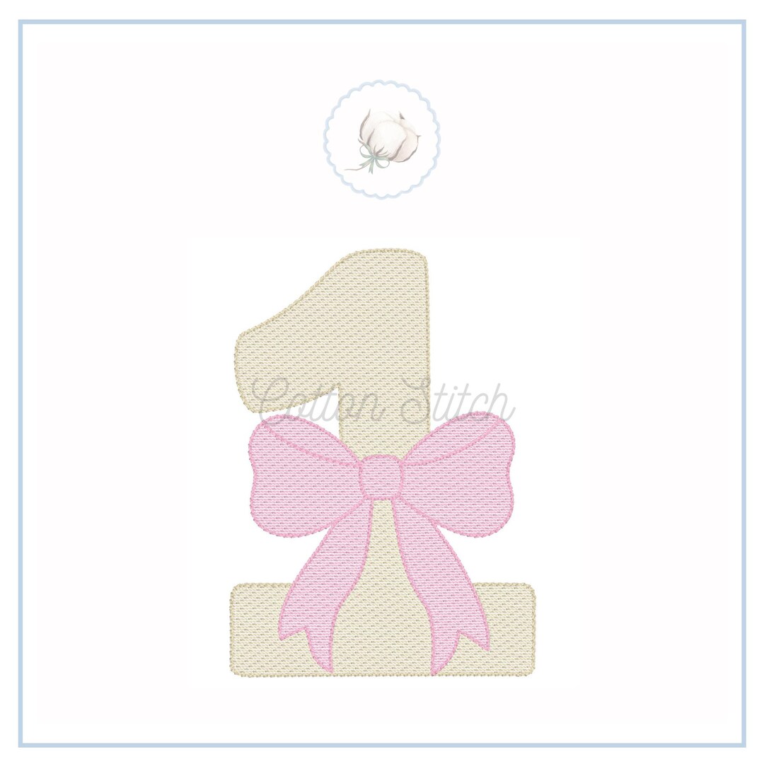 Number One Bow First Birthday Sketch Stitch Embroidery Design - Etsy