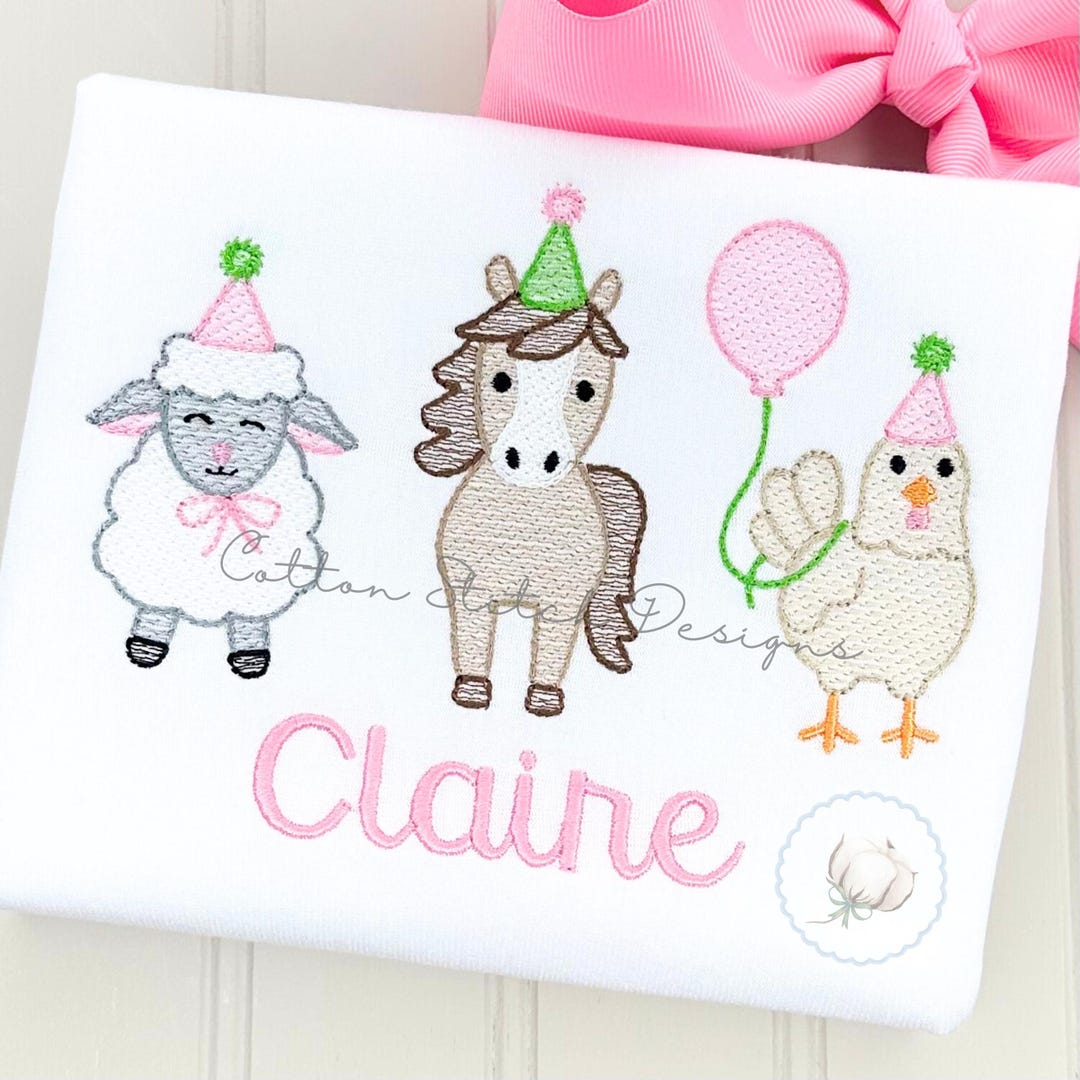 Barnyard Birthday Trio Sketch Stitch Machine Embroidery Design Digital ...