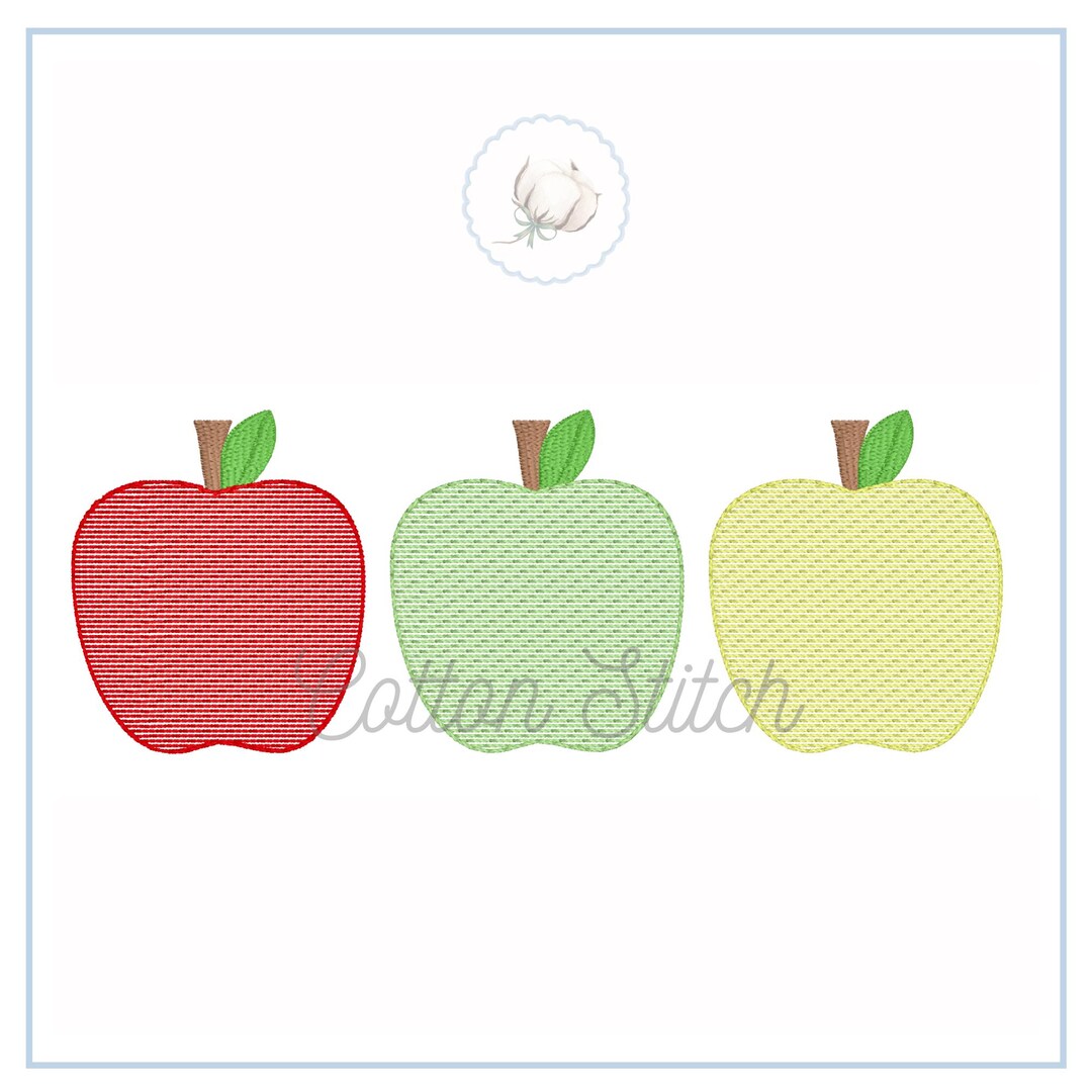 Apple Trio Sketch Embroidery Design: Light Fill Quick Stitch (digital ...
