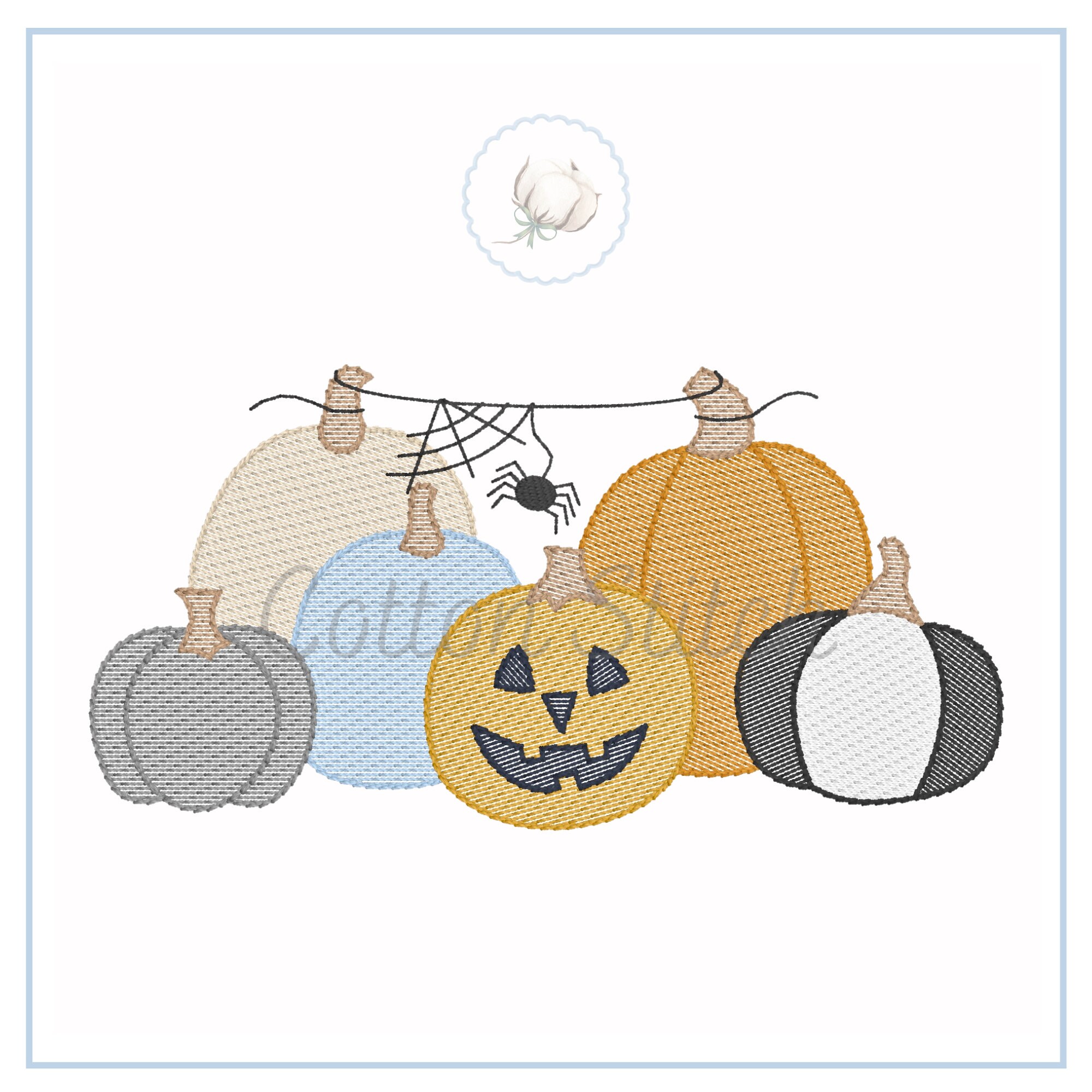 Halloween Pumpkin Patch Sketch Stitch Machine Embroidery Design, Fall ...