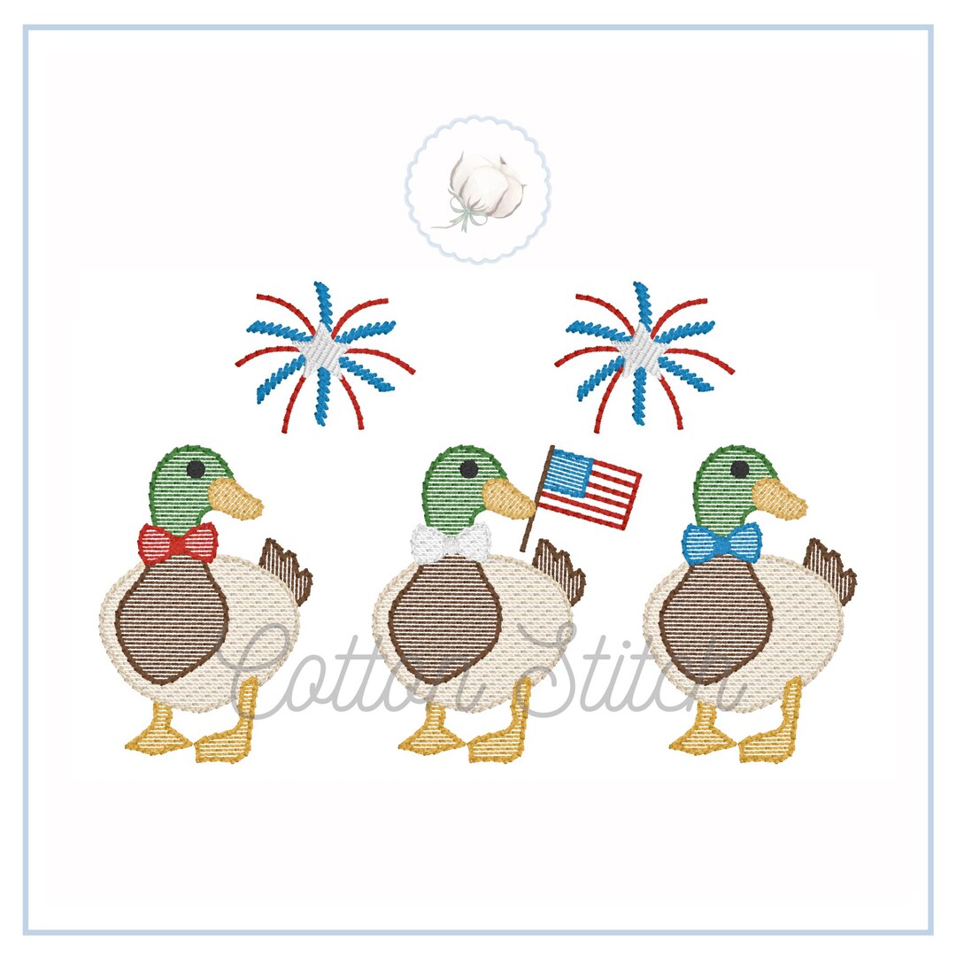 Patriotic Mallard Duck Trio Embroidery Design: 4th of July Sketch (digital Download) - Etsy