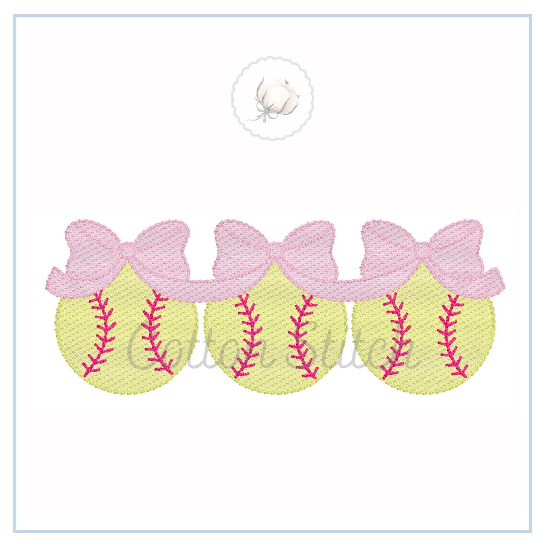 Softball Trio With Bows Sketch Stitch Embroidery Design - Etsy