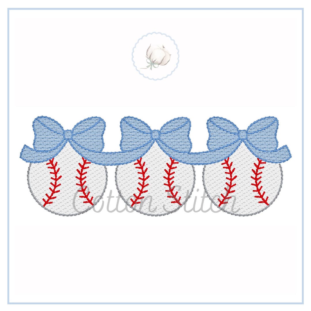 Baseball Bow Trio Sketch Stitch Machine Embroidery Design - Etsy