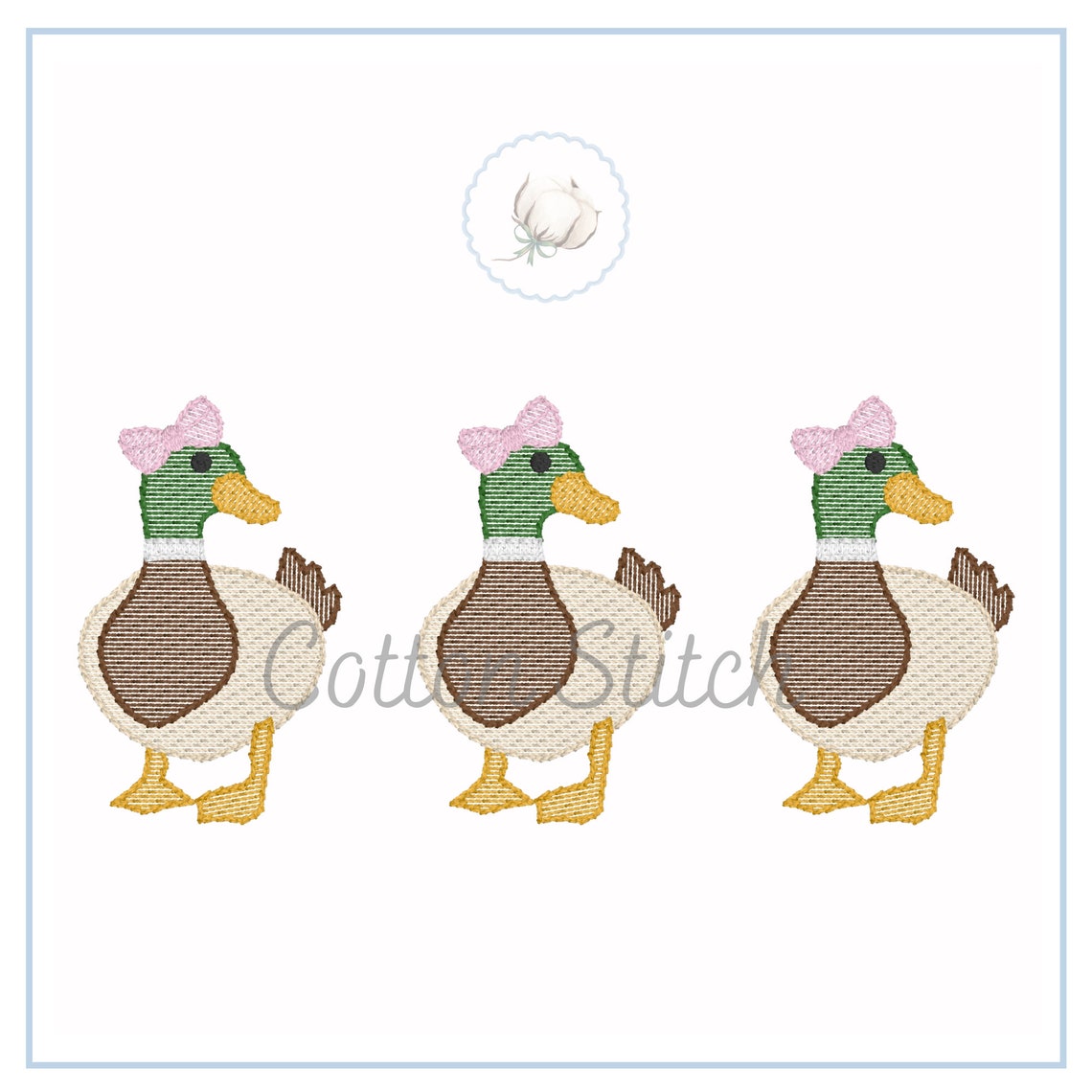 Mallard Duck Trio With Bows Sketch Stitch Machine Embroidery Design ...