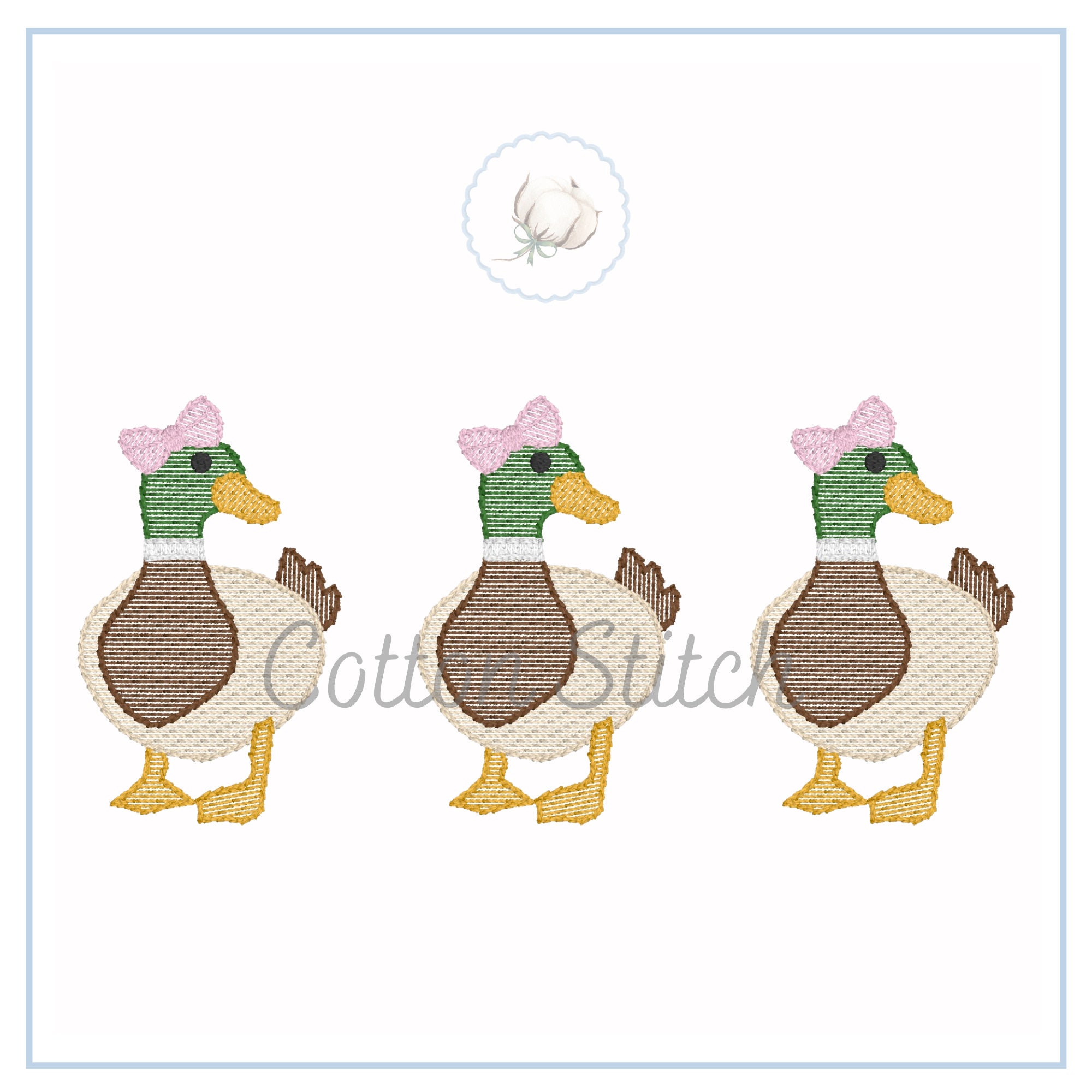 Mallard Duck Trio With Bows Sketch Stitch Machine Embroidery Design ...
