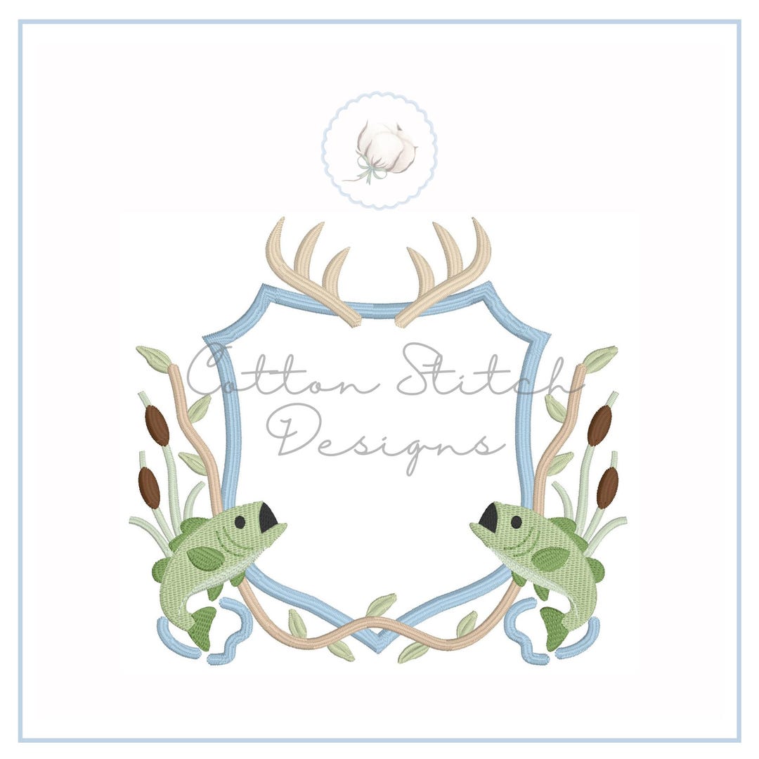 Bass Fish Deer Antlers Monogram Fill Stitch Machine Embroidery Design ...