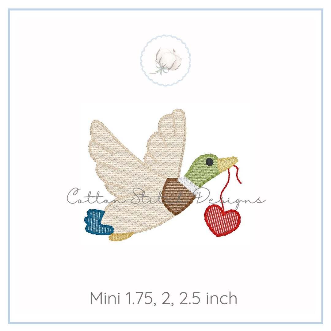 Mini Flying Mallard Heart Sketch Stitch Machine Embroidery Design ...