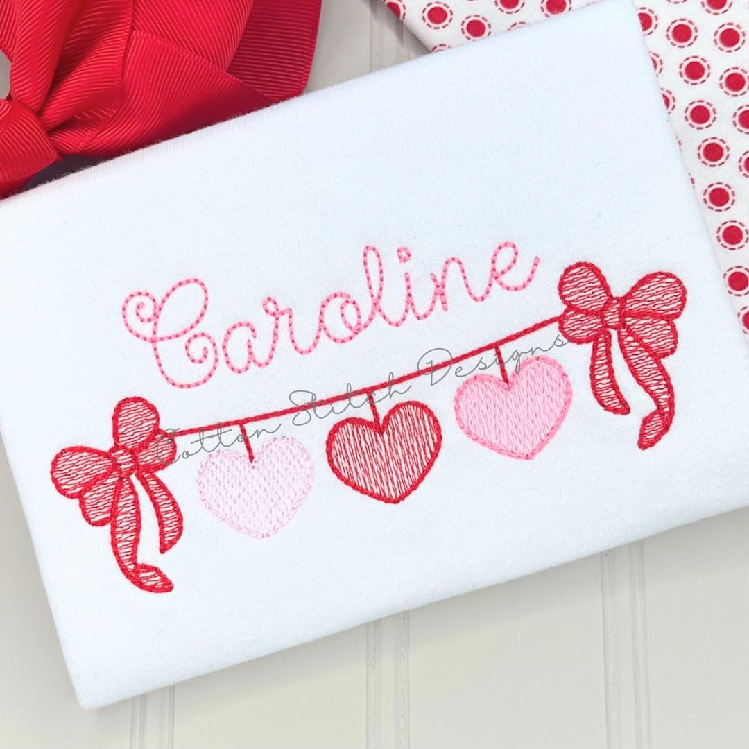 Heart Bow Swag Sketch Quick Stitch Machine Embroidery Design Digital ...
