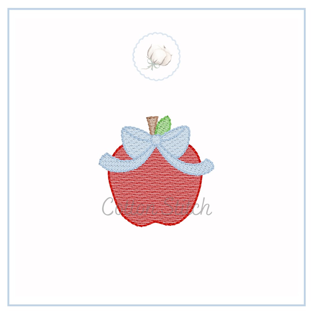 Mini Apple With Bow Sketch Stitch Machine Embroidery Design, Light Fill ...