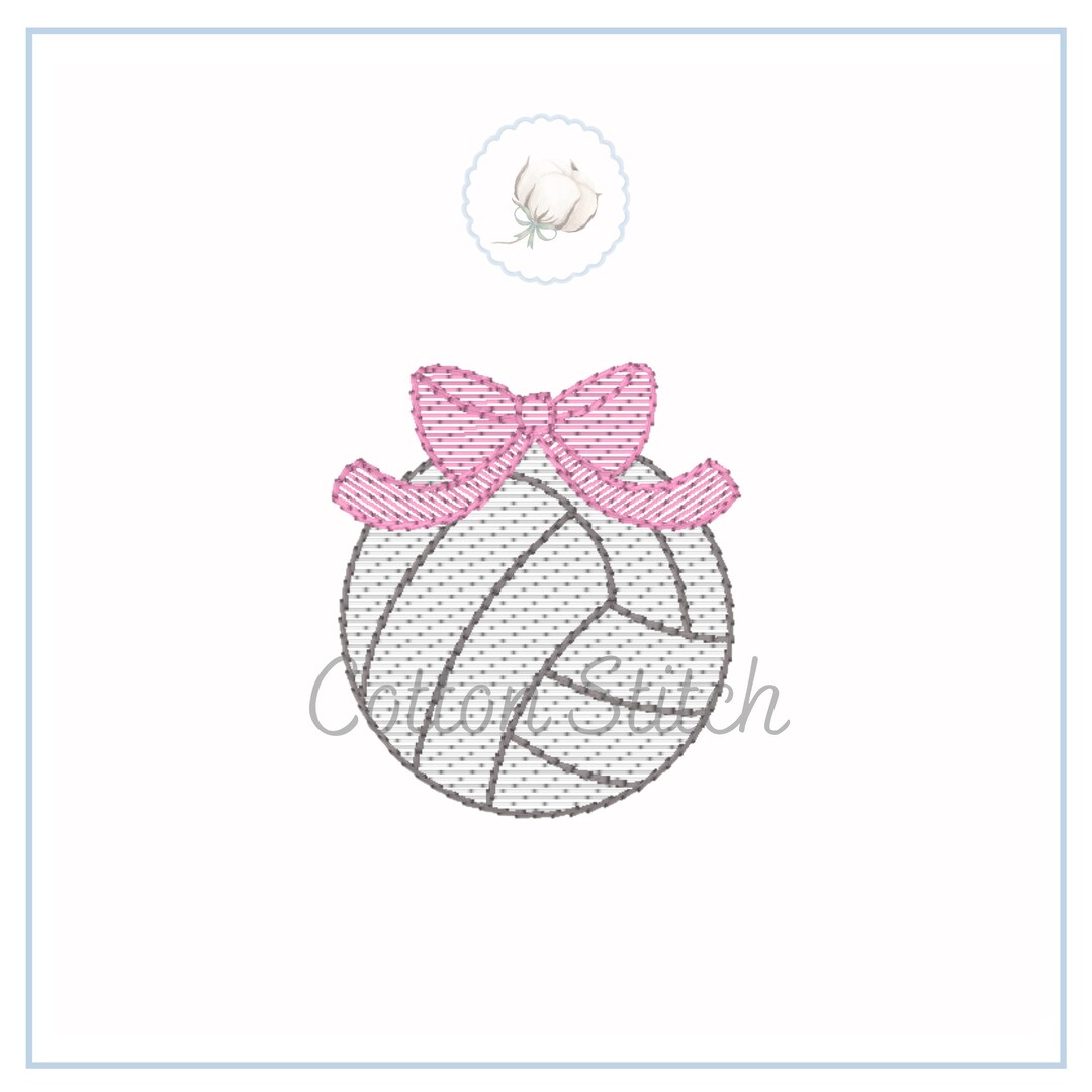 Mini Volleyball With Bow Sketch Stitch Machine Embroidery Design, Light ...