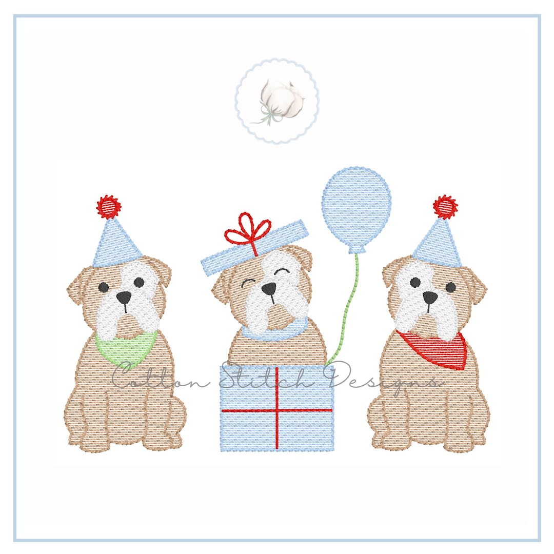 Party Bulldog Trio Sketch Stitch Embroidery Design (digital Download ...