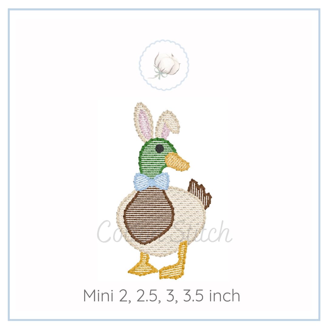 Mini Mallard Duck Bunny Sketch Stitch Machine Embroidery Design, Easter ...