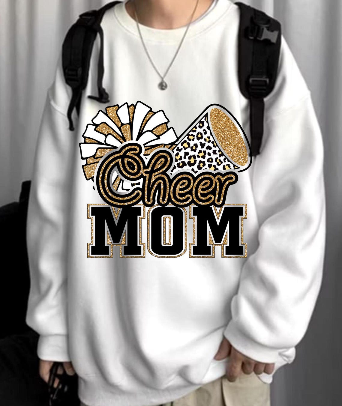 Cheer Mom Png,glitter Gold Leopard Cheer Poms & Megaphone Design ...