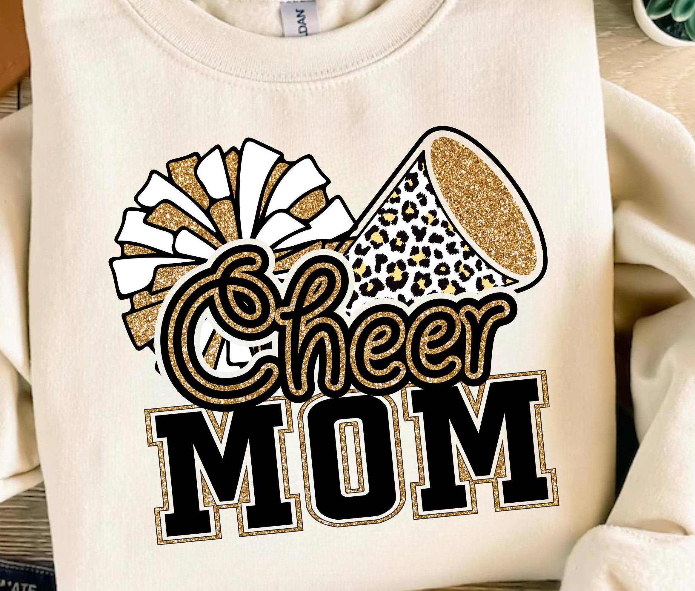 Cheer Mom Png,glitter Gold Leopard Cheer Poms & Megaphone Design ...