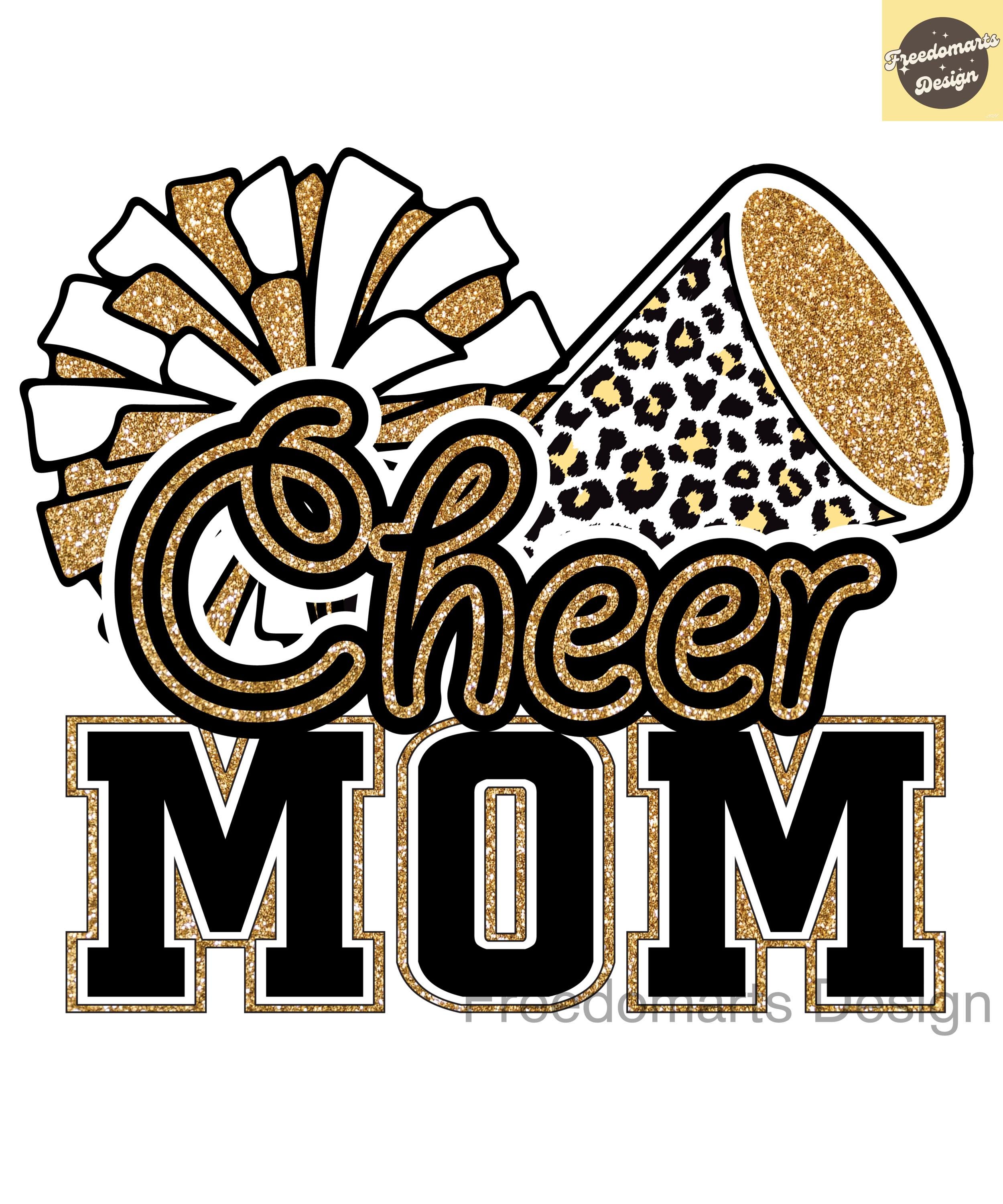 Cheer Mom Png,glitter Gold Leopard Cheer Poms & Megaphone Design ...