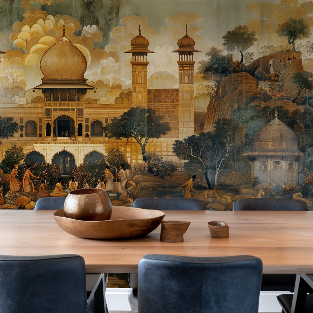 Vintage Indian Palace Scene Wallpaper Traditional Mughal Art Decor ...