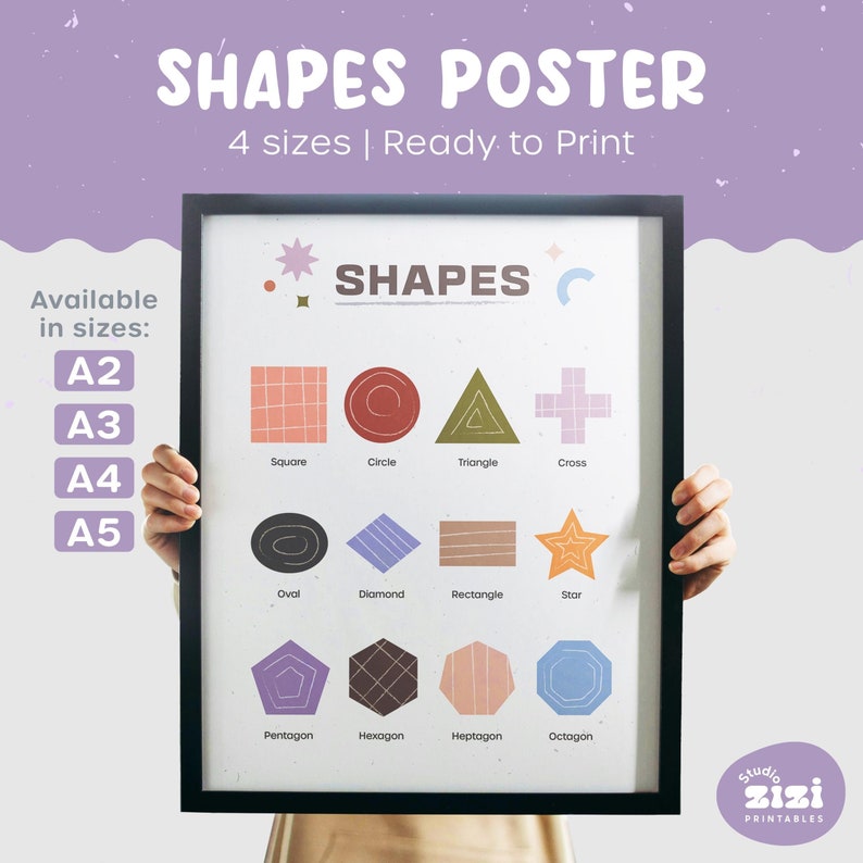 Shapes Poster, Printable Poster, Basic Shapes, Montessori Printable ...