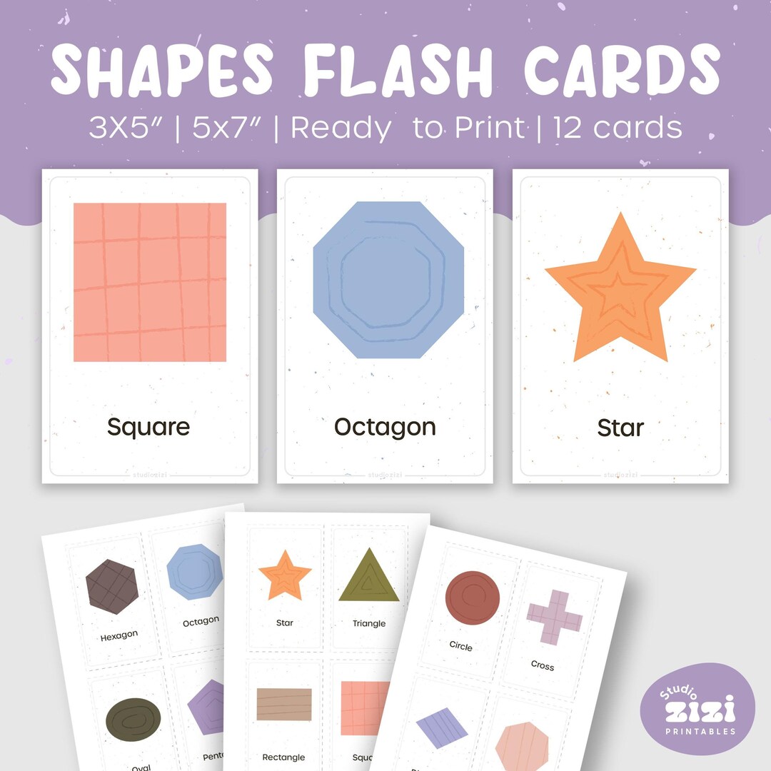Shapes Flash Cards, Printable Basic Shapes Cards, Montessori Printable ...